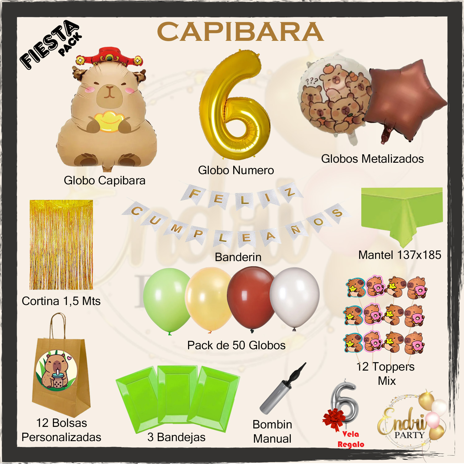 Pack de Decoración Temática CAPIBARA NIÑO – EndriParty